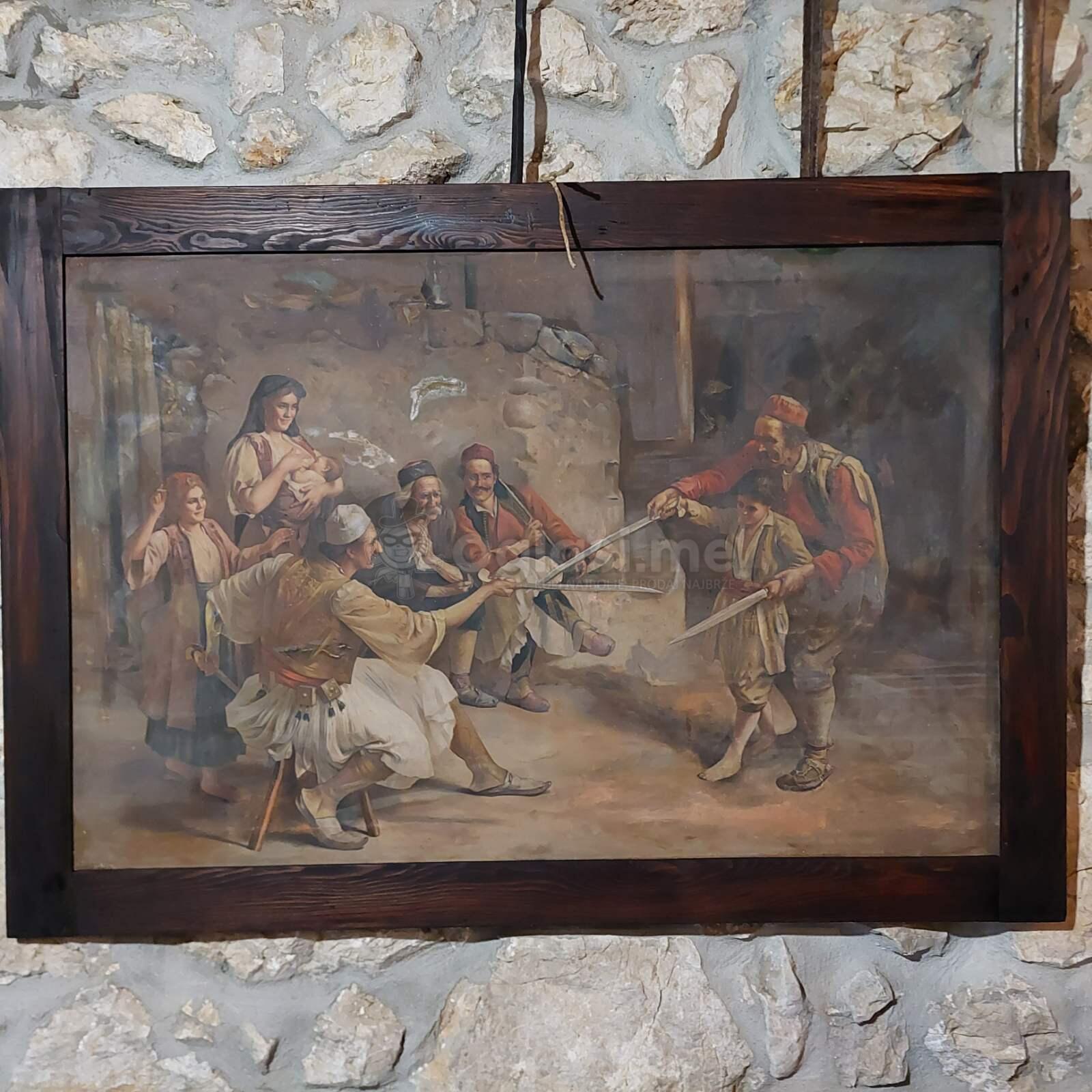 Stara reprodukcija velikog formata slike Mačevanje od Paje Jovanovića ...